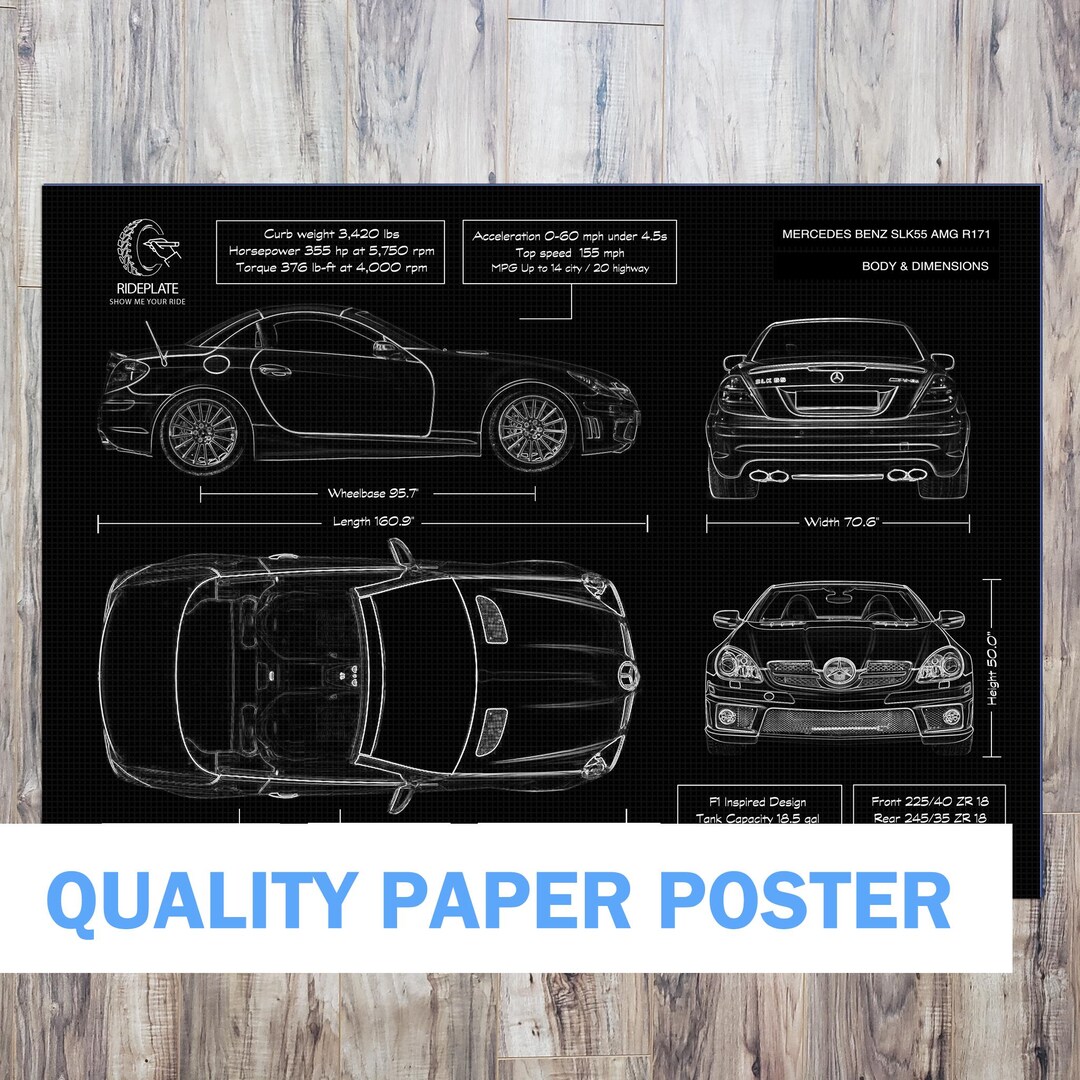 Mercedes Benz SLK AMG R171 Blueprint | 2004 - 2010 | Print in Black ...