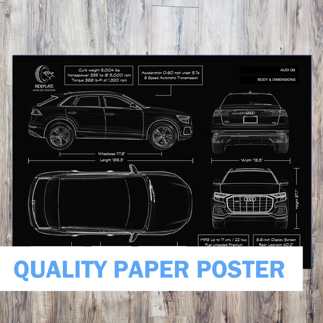 Audi Q8 1st Generation | 2019 - 2023 | Print in Black | Non Framed Car ...