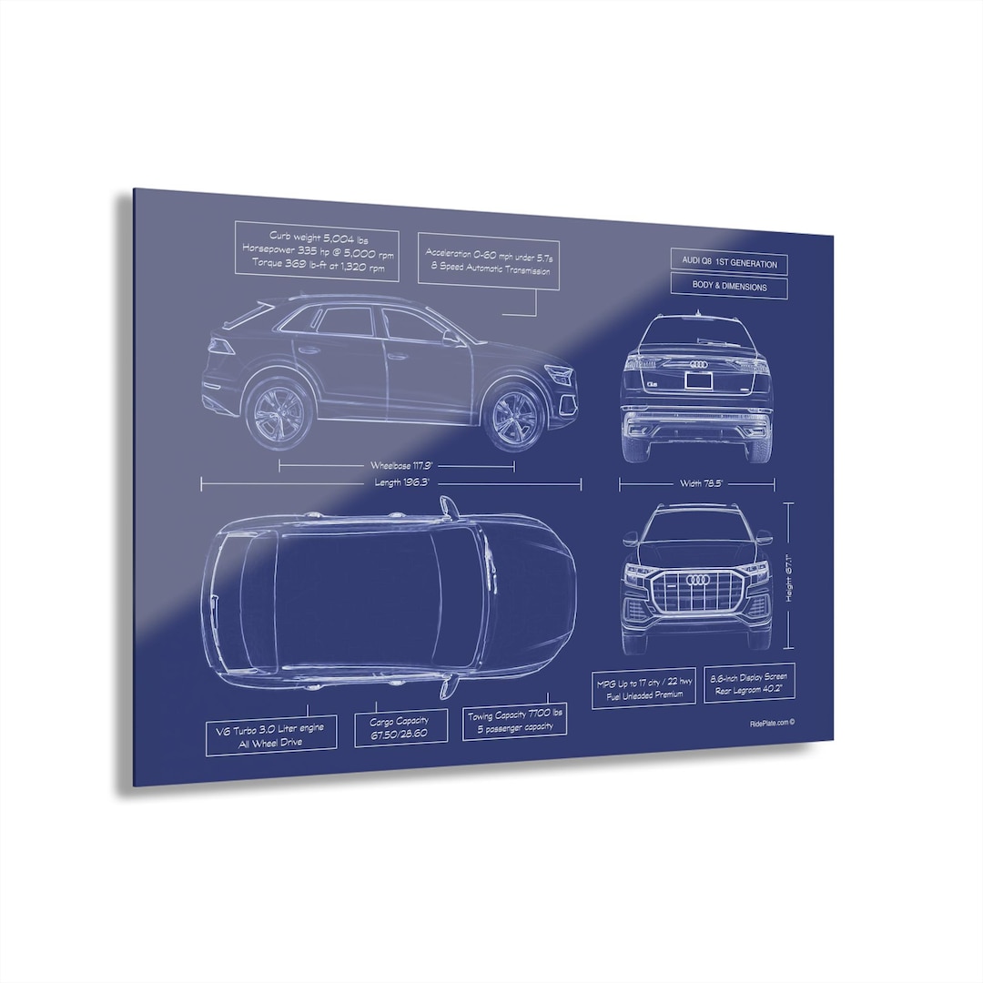 Audi Q8 1st Generation 2019 2023 Blueprint Acrylic Poster in Blue Ready ...
