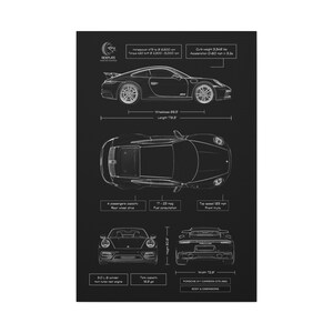 Porsche 911 Carrera GTS 992 Blueprint Canvas in Black | Gift for Him ...