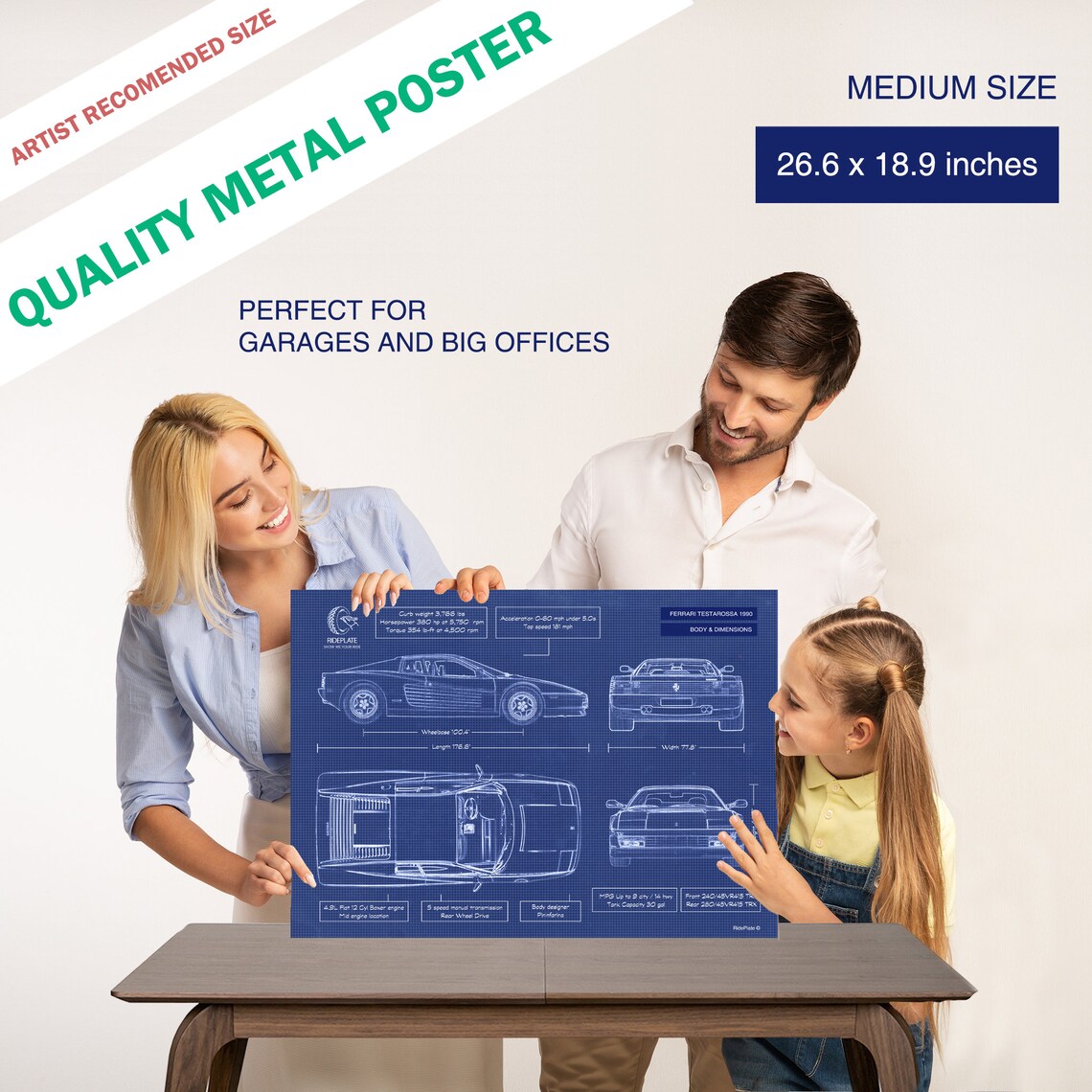 Ferrari Testarossa Blueprint Metal Poster Car Drawing High | Etsy