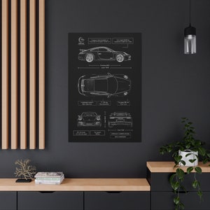 Porsche 911 Carrera GTS 992 Blueprint Canvas in Black | Gift for Him ...