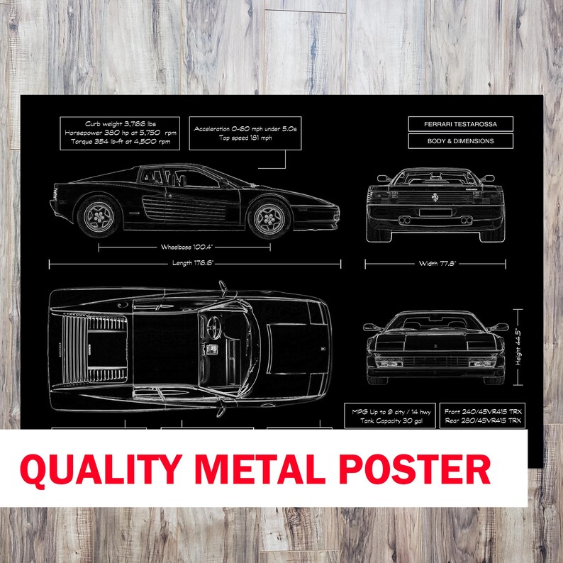 Ferrari Testarossa Metal Poster – Iconic Supercar Wall Art, Custom Gift ...