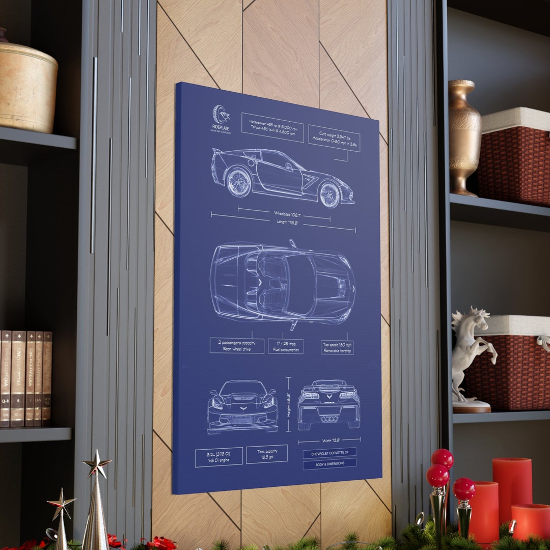 Corvette C7 Blueprint Canvas in Blue Chevrolet Corvette - Etsy