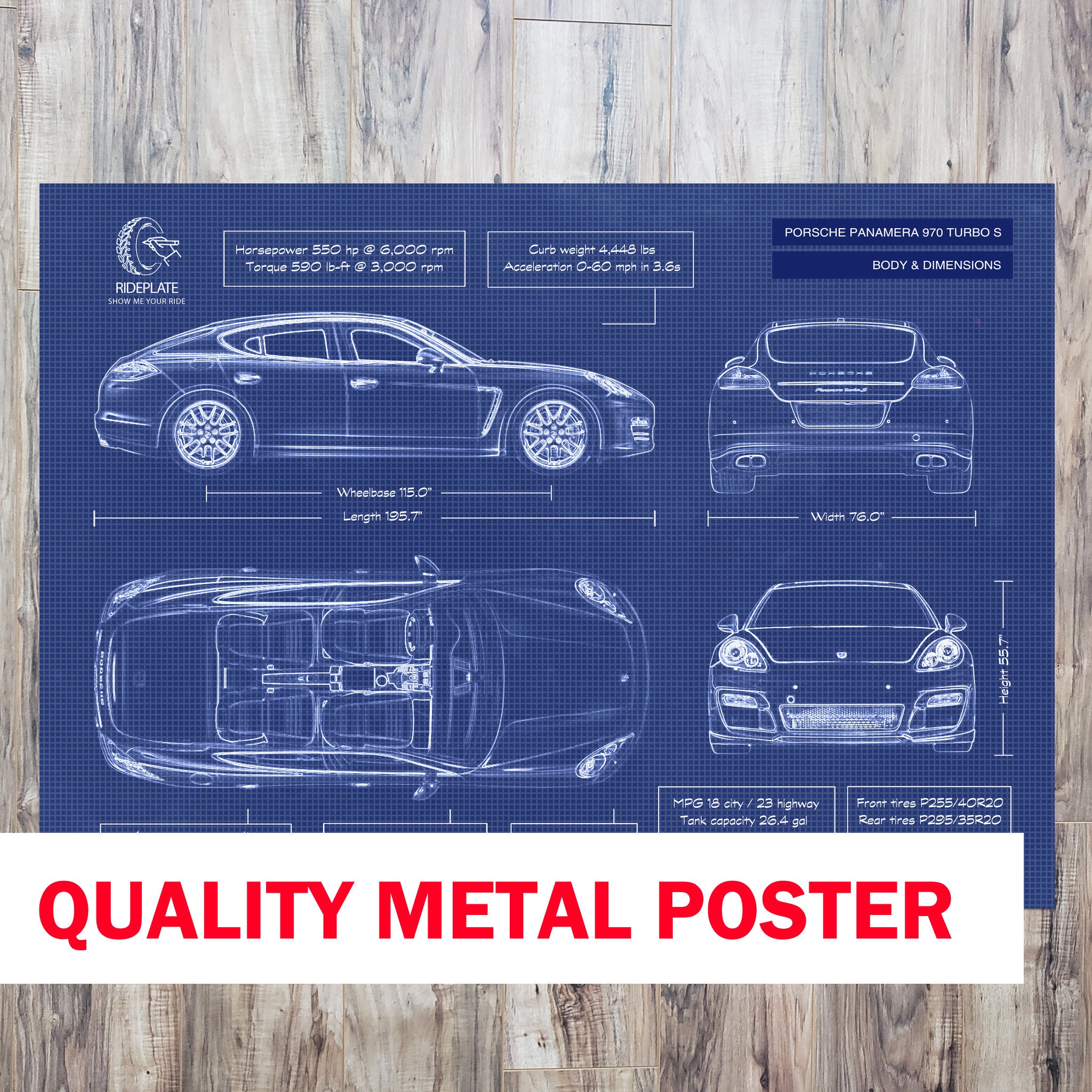 Porsche Panamera 970 Turbo S Blueprint Metal Poster - Etsy
