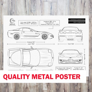 Chevrolet Corvette C5 Blueprint METAL Poster | 1997 - 2004 | Automotive ...