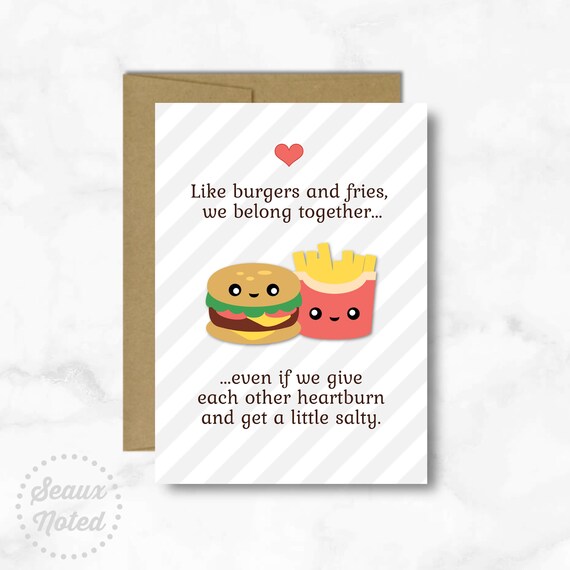 Funny Valentine Burgers and Fries Valentine Valentine Card - Etsy