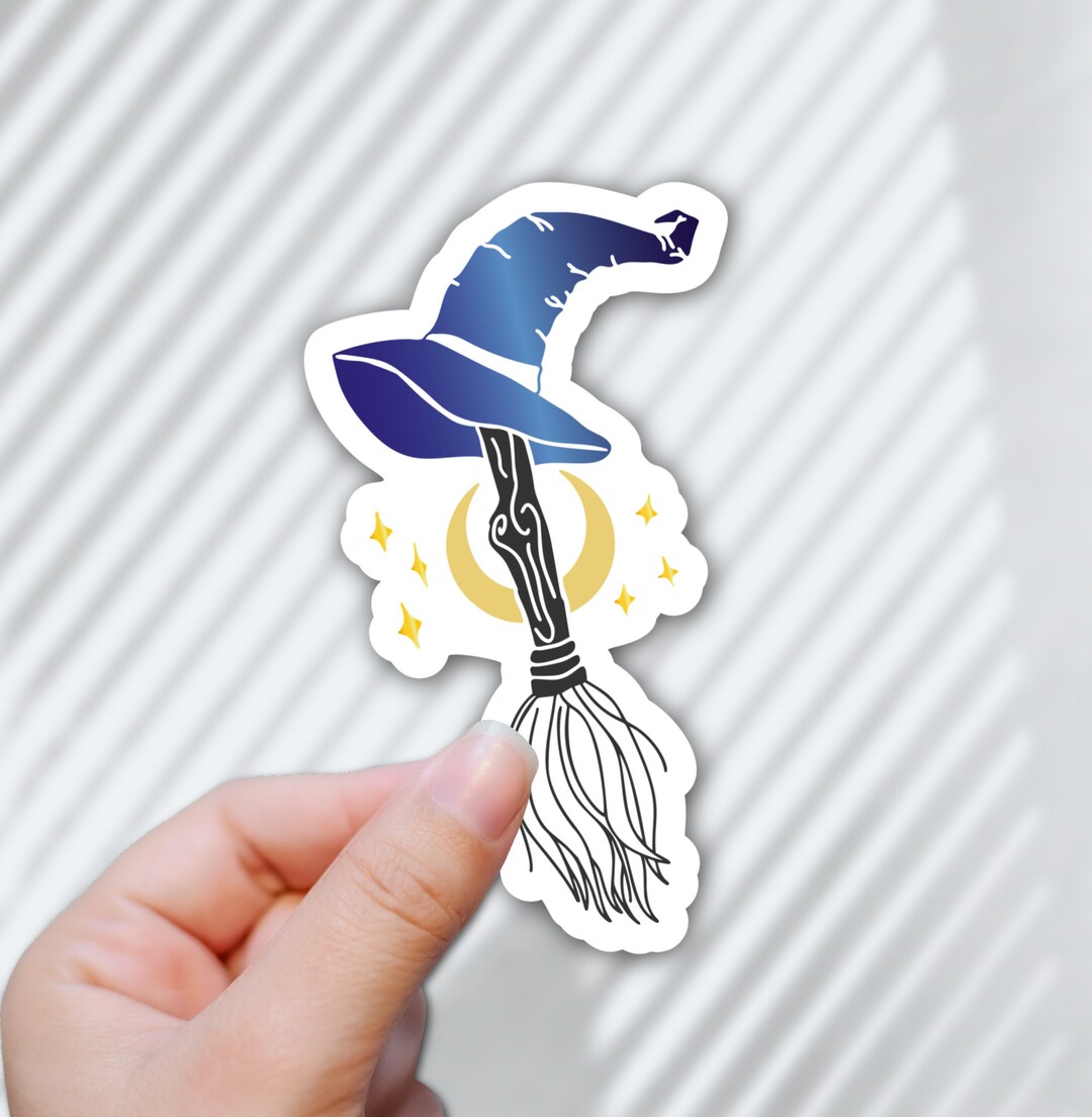 Witch Hat and Broom Sticker: Glossy Laminated Halloween Decal - Etsy