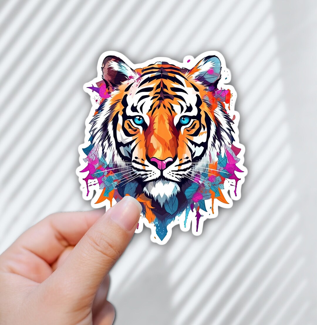 Colorful Tiger Sticker / Water Bottle Decal / Painted Tiger Sticker ...