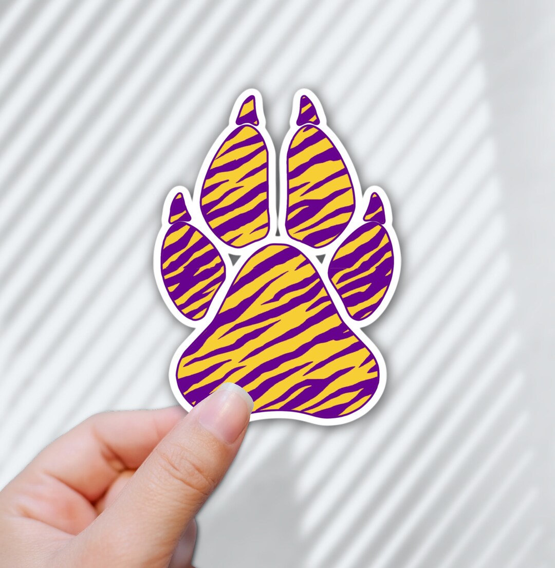 Tiger Paw Sticker / Water Bottle Decal / Purple and Gold Decal ...