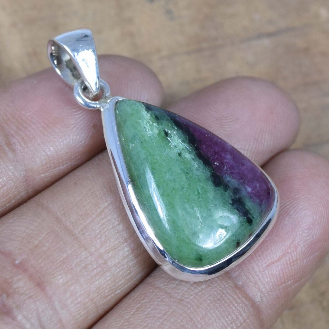 Ruby Zoisite 925 Sterling Silver Gemstone Pendant ~ Handmade Jewelry ~ Pear Shape Pendant ~ Ruby ...