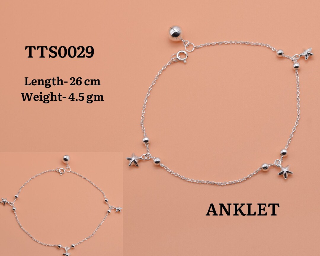 925 Sterling Silver Little Twinkle Stars Charm Anklet Ball Plain Anklet Jewelry Ankle Bracelet ...