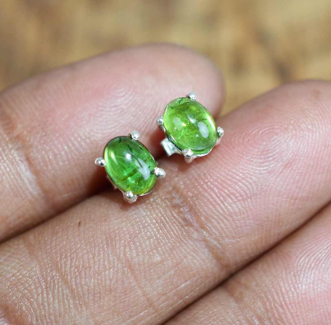 Groene toermalijn 925 sterling zilveren ovale edelsteen 1 paar ...