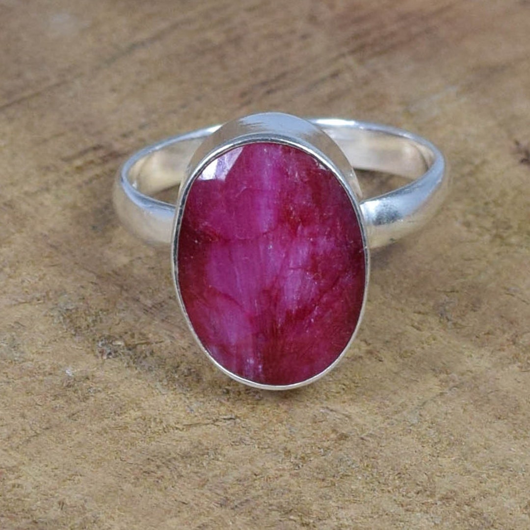 Ruby 925 Sterling Silver Faceted Gemstone Jewelry Ring - Etsy UK