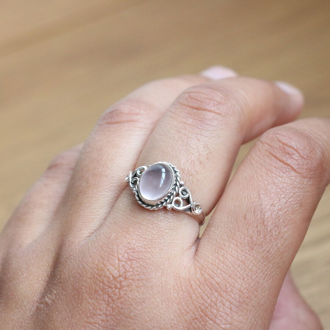 Pink Rose Quartz 925 Sterling Silver Gemstone Jewelry Ring - Natural ...