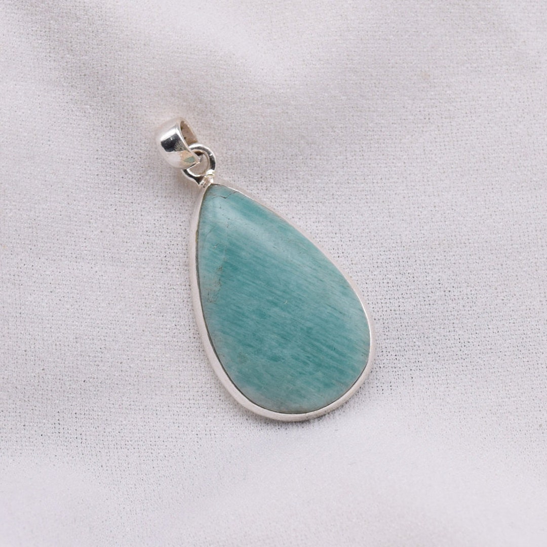Amazonite 925 Sterling Silver Gemstone Elegant Big Pendant Pear Shape ...