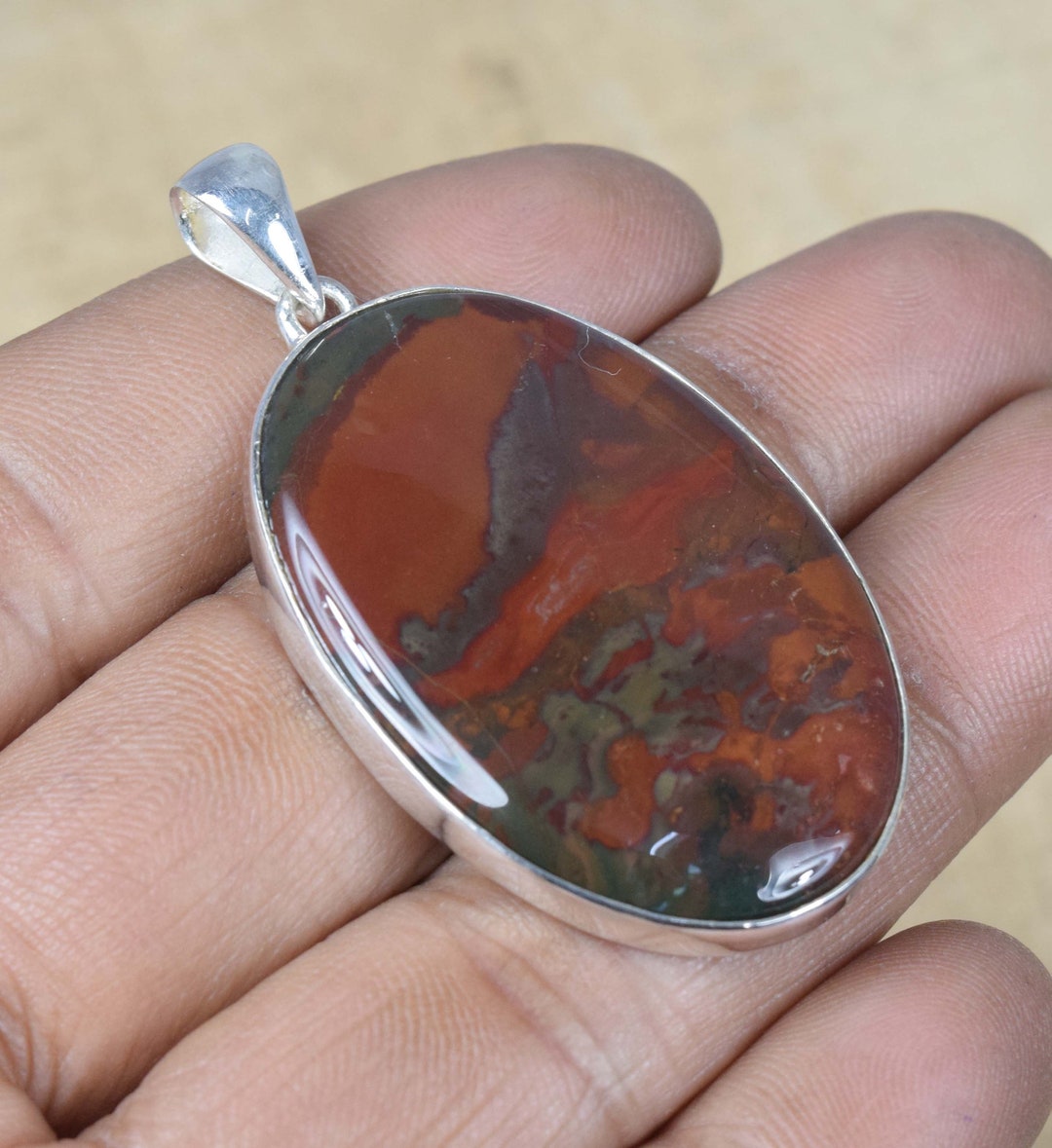 Natural Mookaite Jasper 925 Sterling Silver Oval Shape Big Gemstone ...