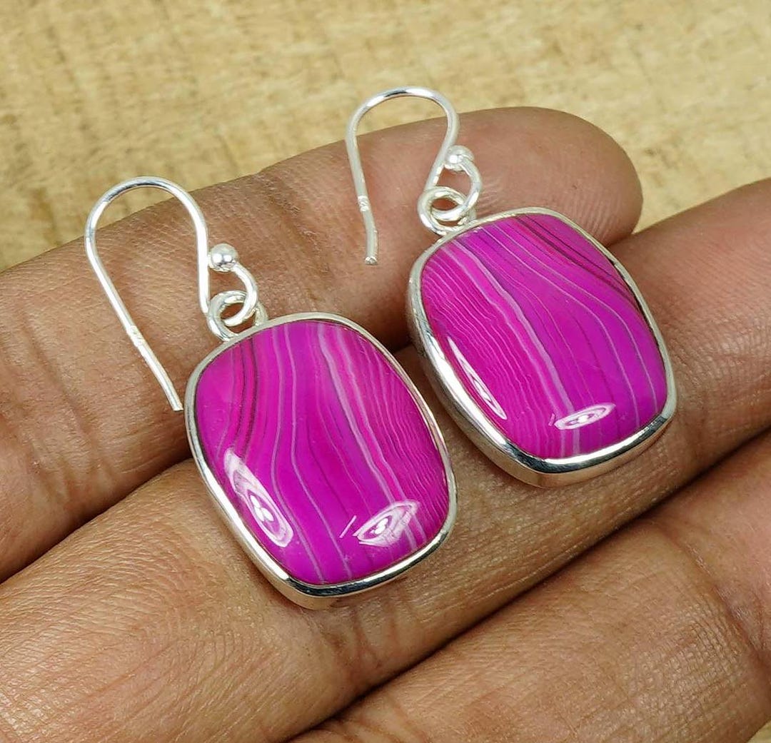 Pink Botswana Agate 925 Sterling Silver Gemstone Elegant Hook Earring ...