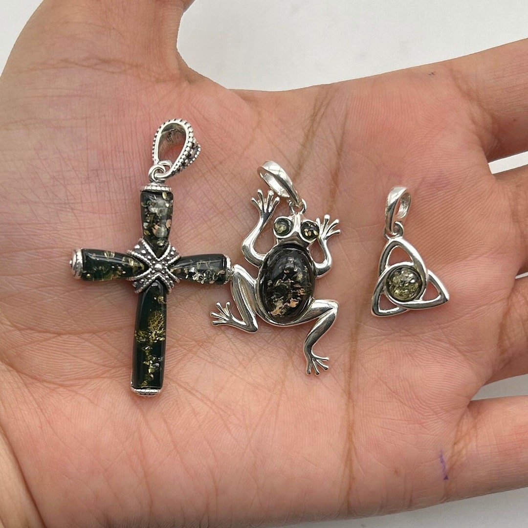 Green Baltic Amber Pendant: 925 Sterling Silver Handmade Jewelry - Etsy