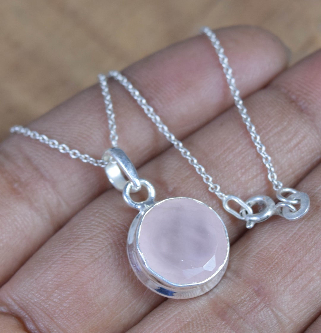 Cut Pink Rose Quartz 925 Sterling Silver Natural Round Shape - Etsy