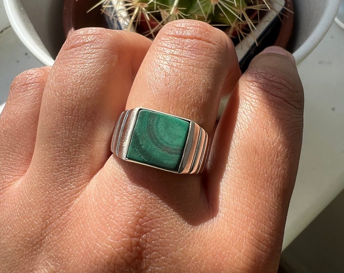 Malachite 925 Sterling Silver Ring / Natural Malachite Signet Ring ...