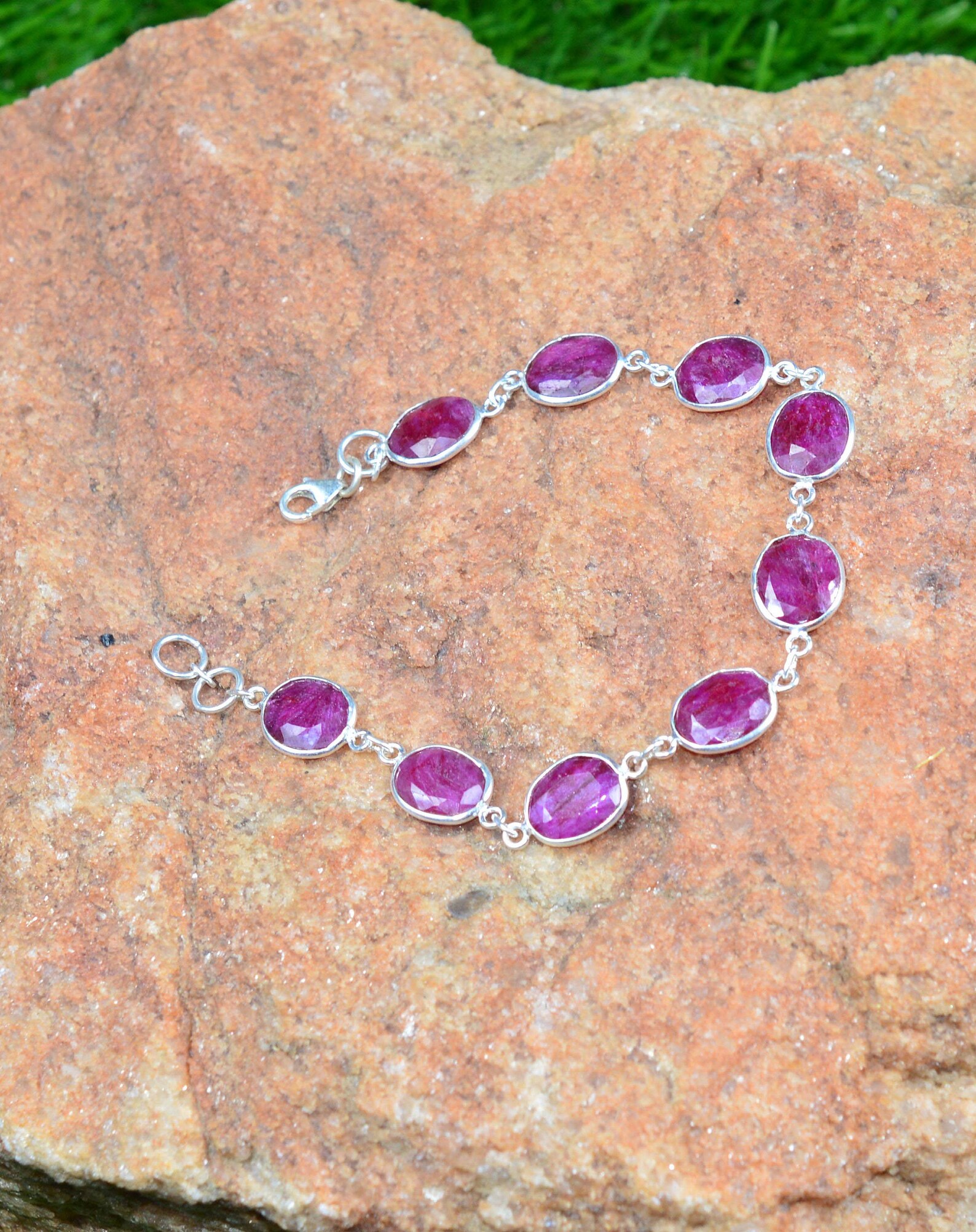 Red Ruby 925 Sterling Silver Gemstone Jewelry Adjustable Bracelet - Etsy