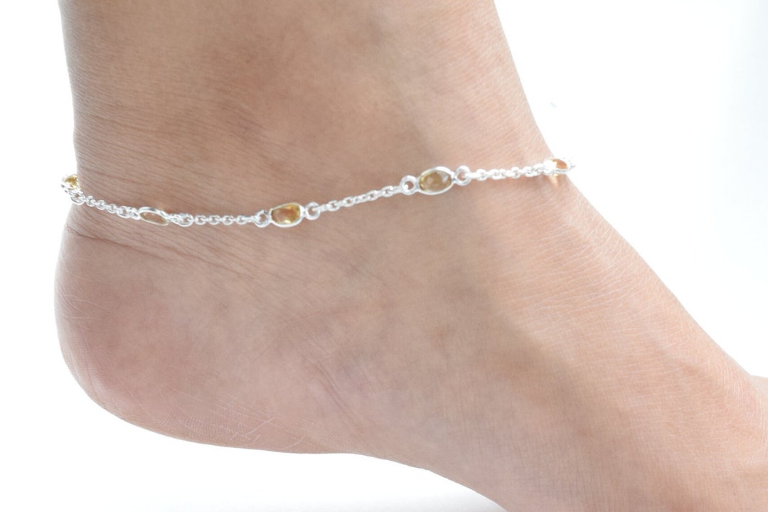 Yellow Citrine Anklet 925 Sterling Silver Natural Faceted Gemstone ...