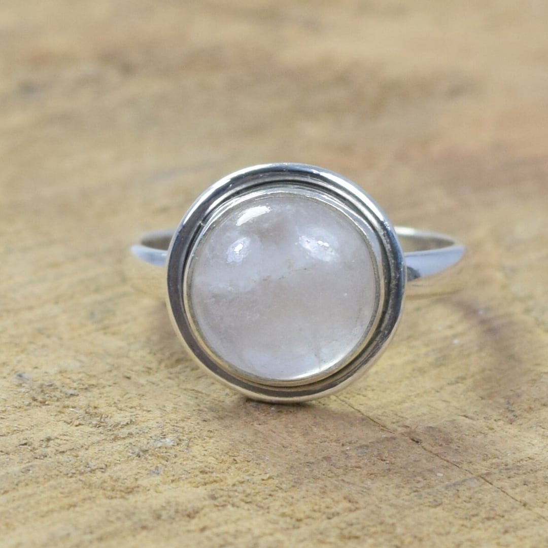 Pink Rose Quartz 925 Sterling Silver Natural Gemstone Jewelry Rose Ring ...