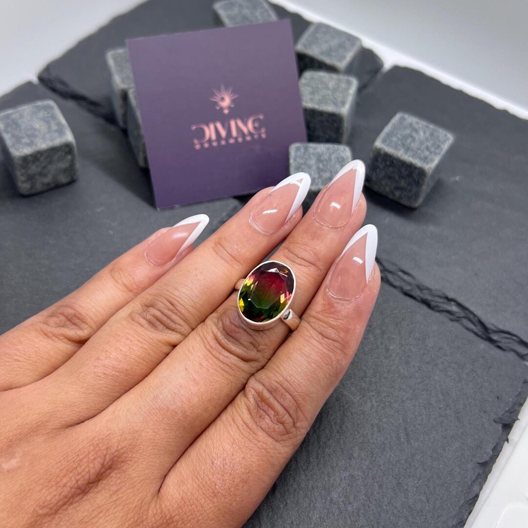 Watermelon Quartz 925 Sterling Silver Ring: Gemstone Jewelry - Etsy