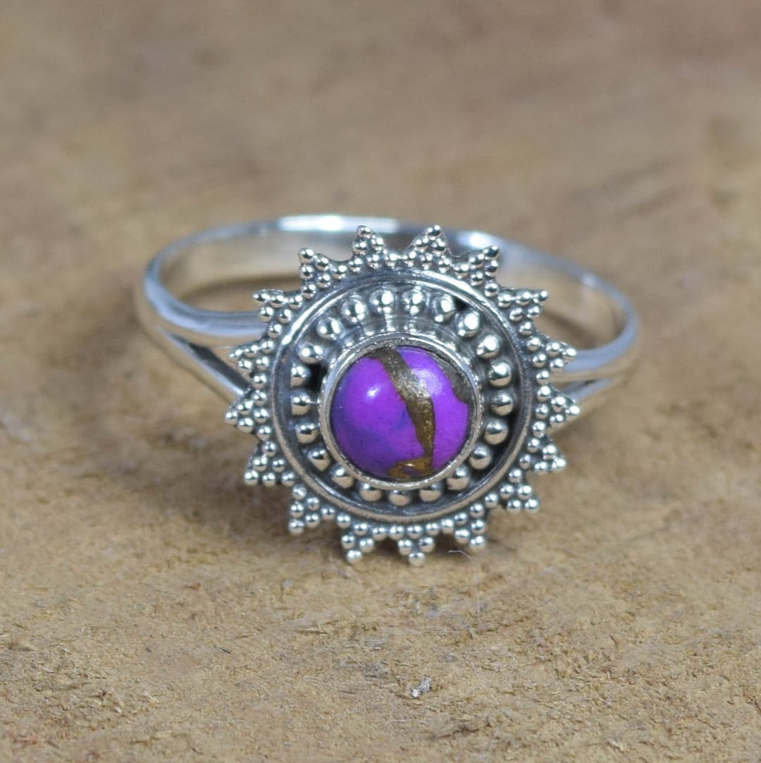 Lila Kupfer Türkis Ring: 925 Sterling Silber Blumen Design - Etsy ...