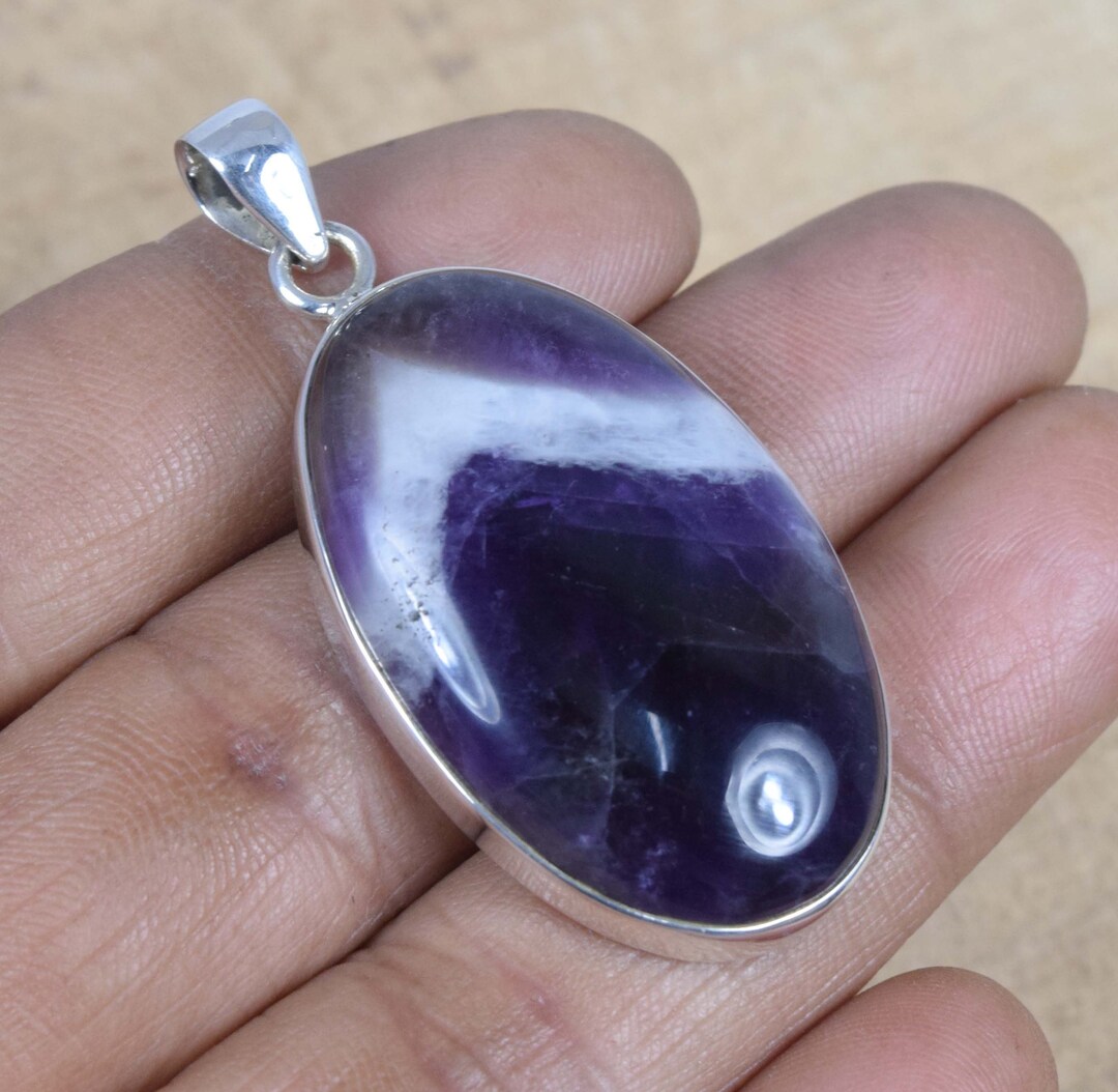 Chevron Amethyst 925 Sterling Silver Gemstone Natural Pendant ~ Oval ...