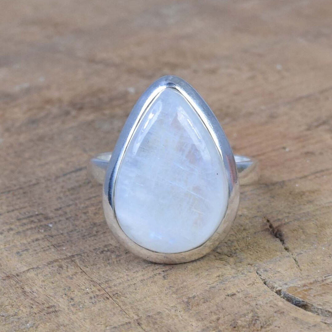 White Rainbow Moonstone 925 Sterling Silver Gemstone Jewelry Ring ...
