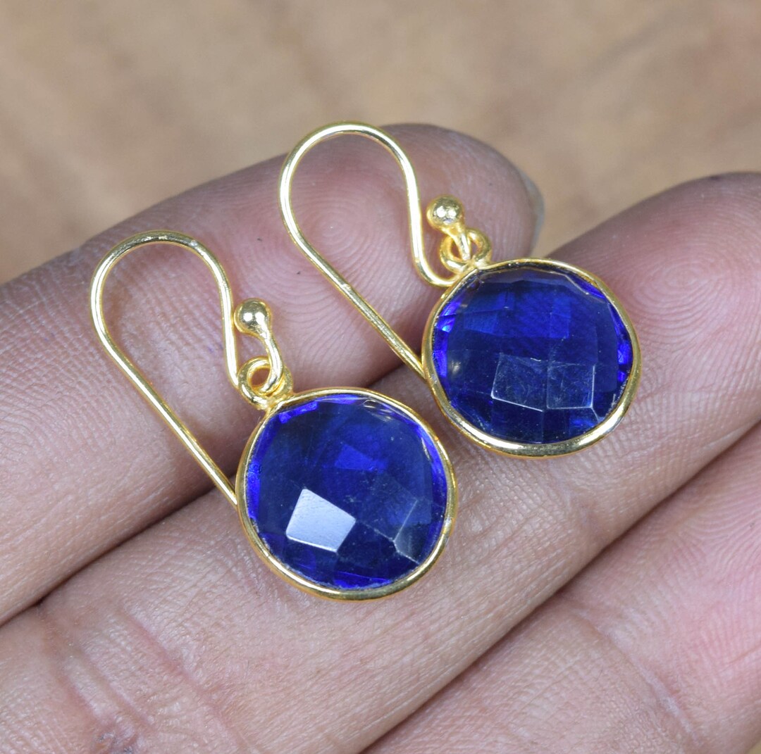 Iolite Quartz Sterling Silver Hook Earrings: 18k Gold Overlay - Etsy