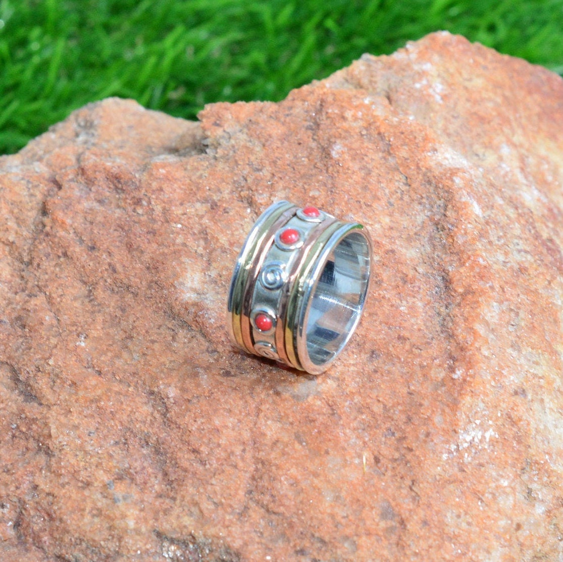 Red Coral Spinner Ring 925 Sterling Silver Fidget Ring - Etsy