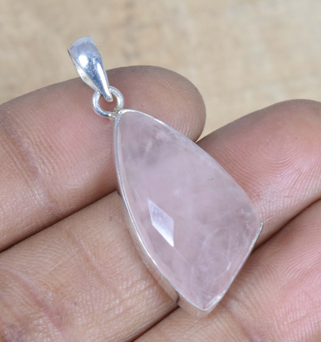 Pink Rose Quartz 925 Sterling Silver Faceted Natural Gemstone Handmade ...
