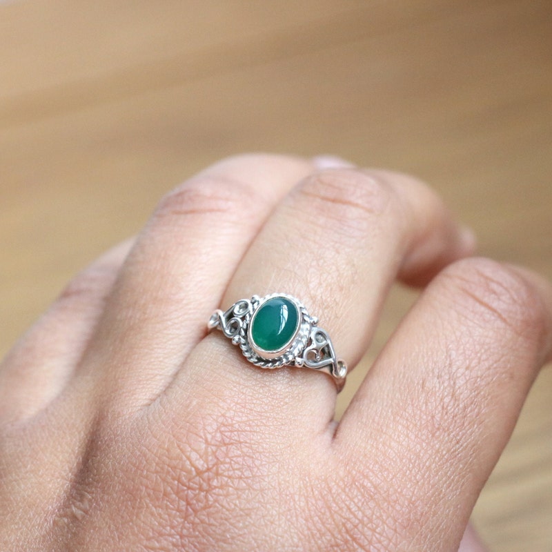 Green Silver Ring - Etsy