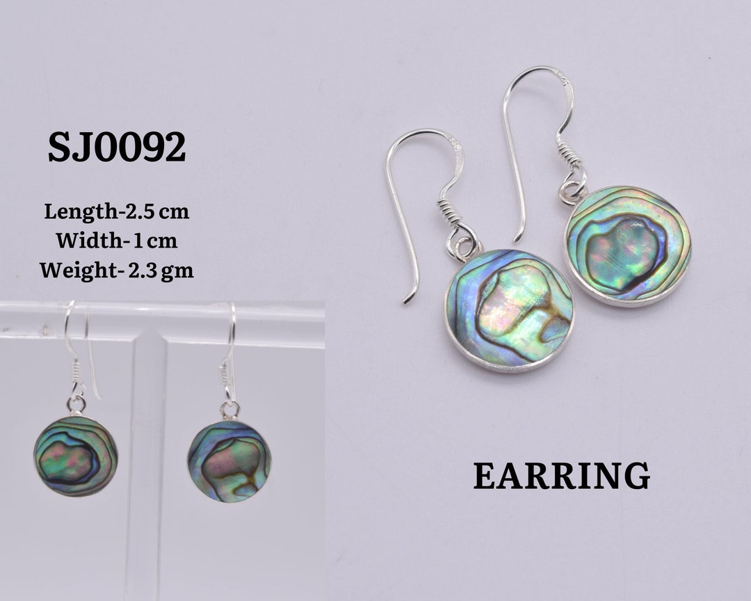Abalone Shell 925 Sterling Silver Round Shape Gemstone Hook Earring ...