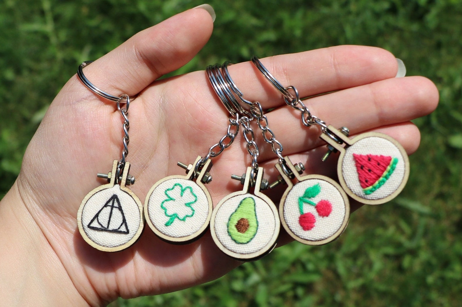Embroidery Keychain/mini Embroidery Hoop/fruit Keychain/embroidered ...