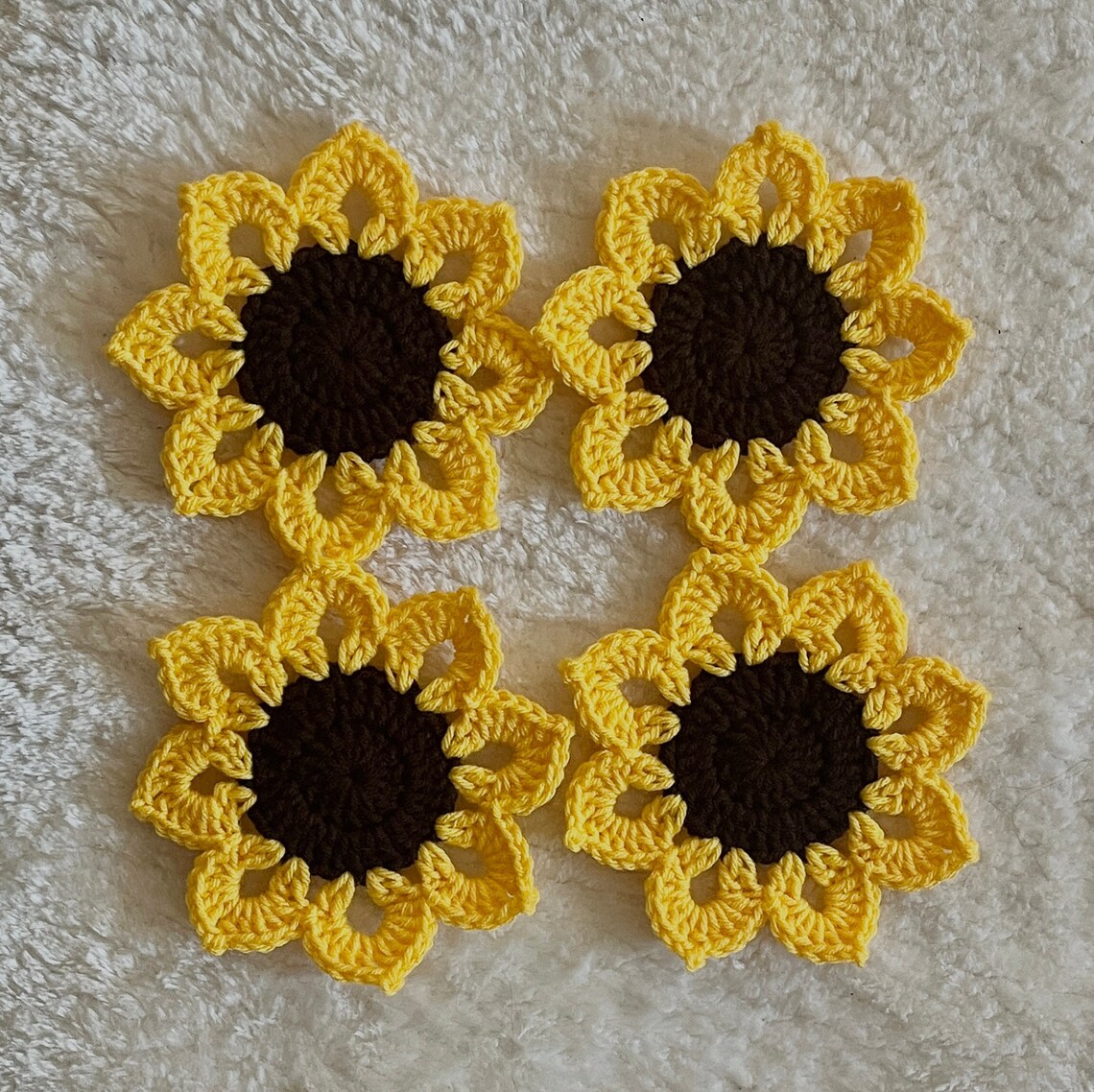 Sunflower Coaster Set, Crochet Sunflower Coasters, Crochet Sunflowers ...