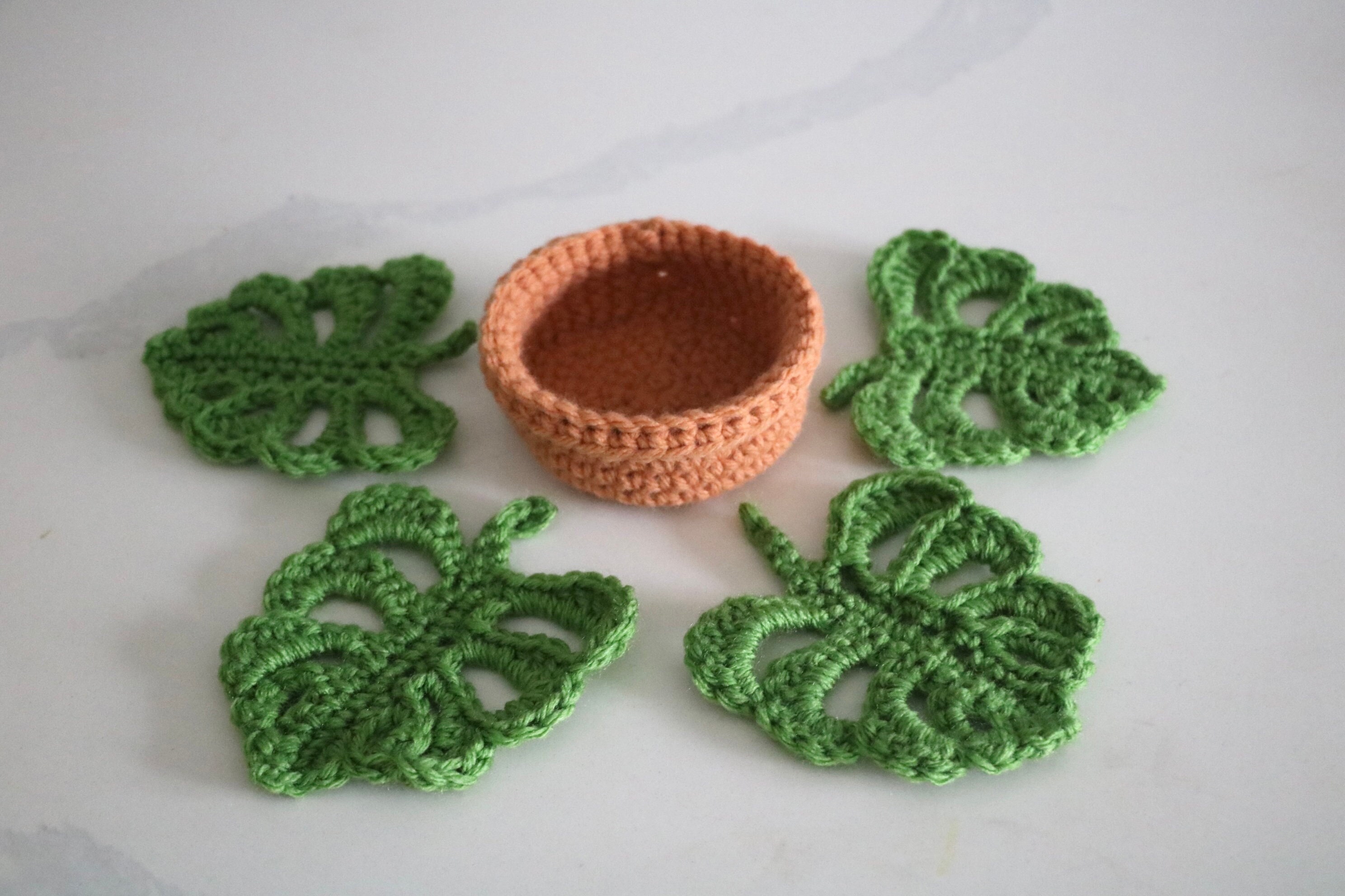 Monstera Leaf Coasters, Monstera Leaf Coaster Set, Crochet Monstera ...