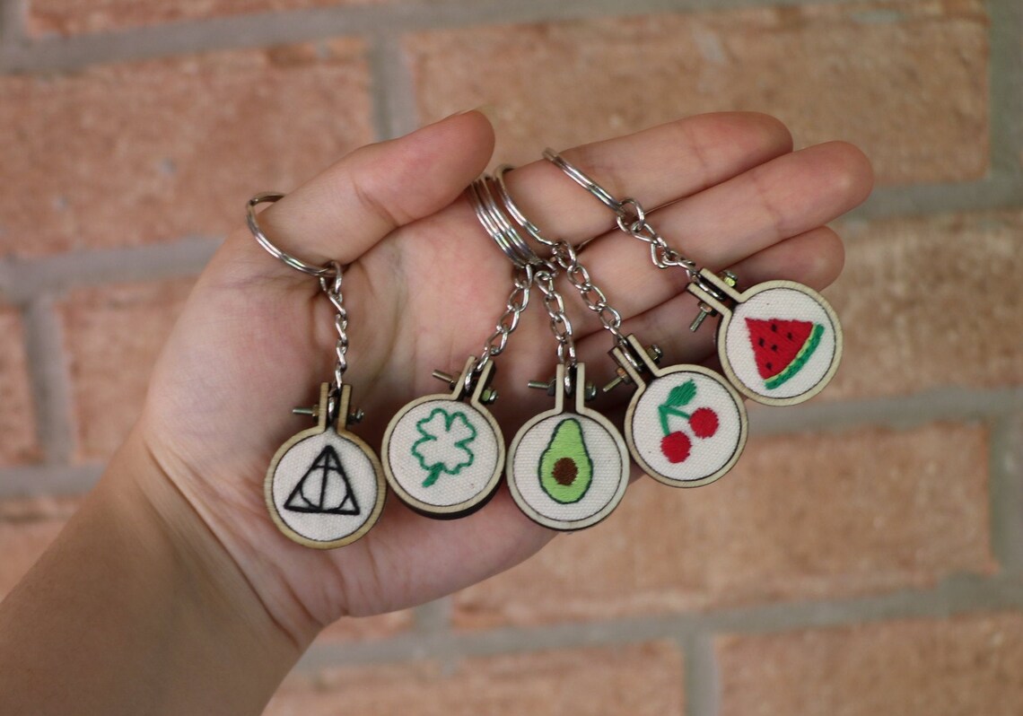 Embroidery Keychain/mini Embroidery Hoop/fruit Keychain/embroidered ...