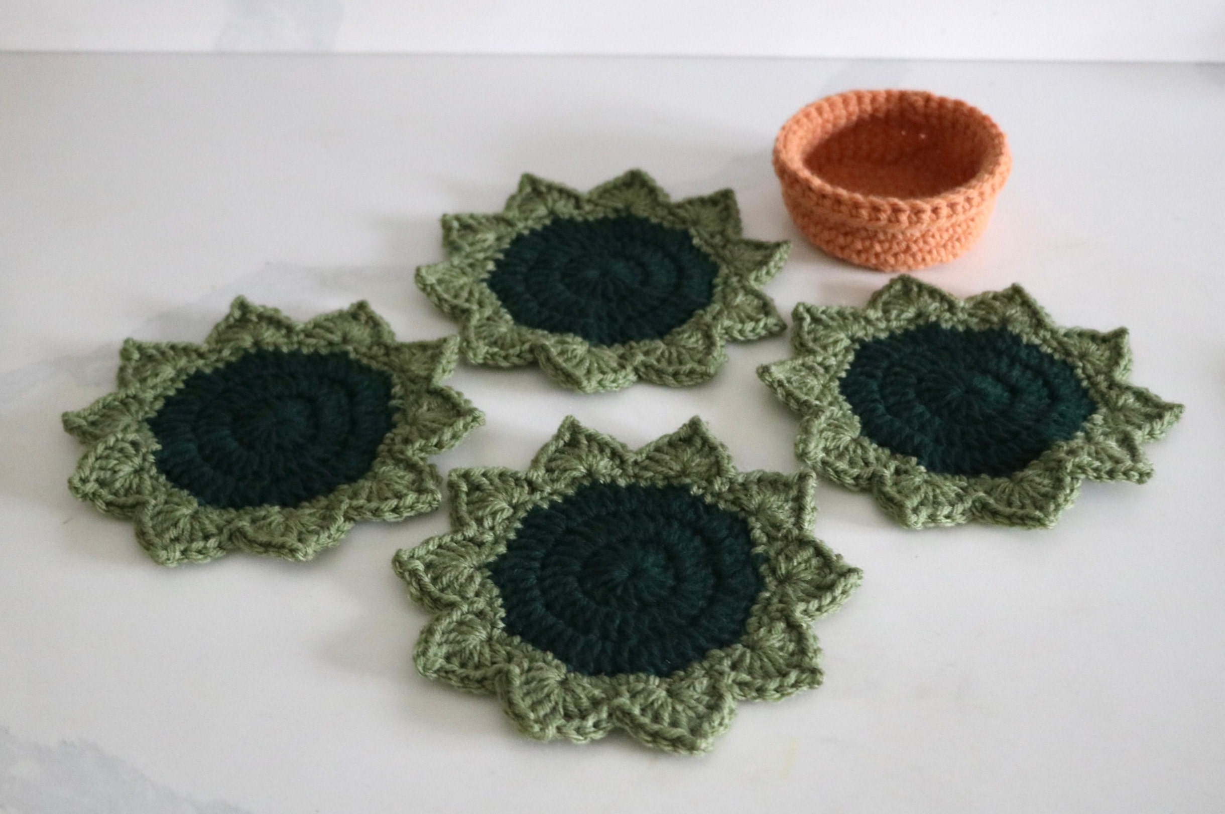 Succulent Crochet Coaster Set, Crochet Plant Coasters, Crochet Pot ...