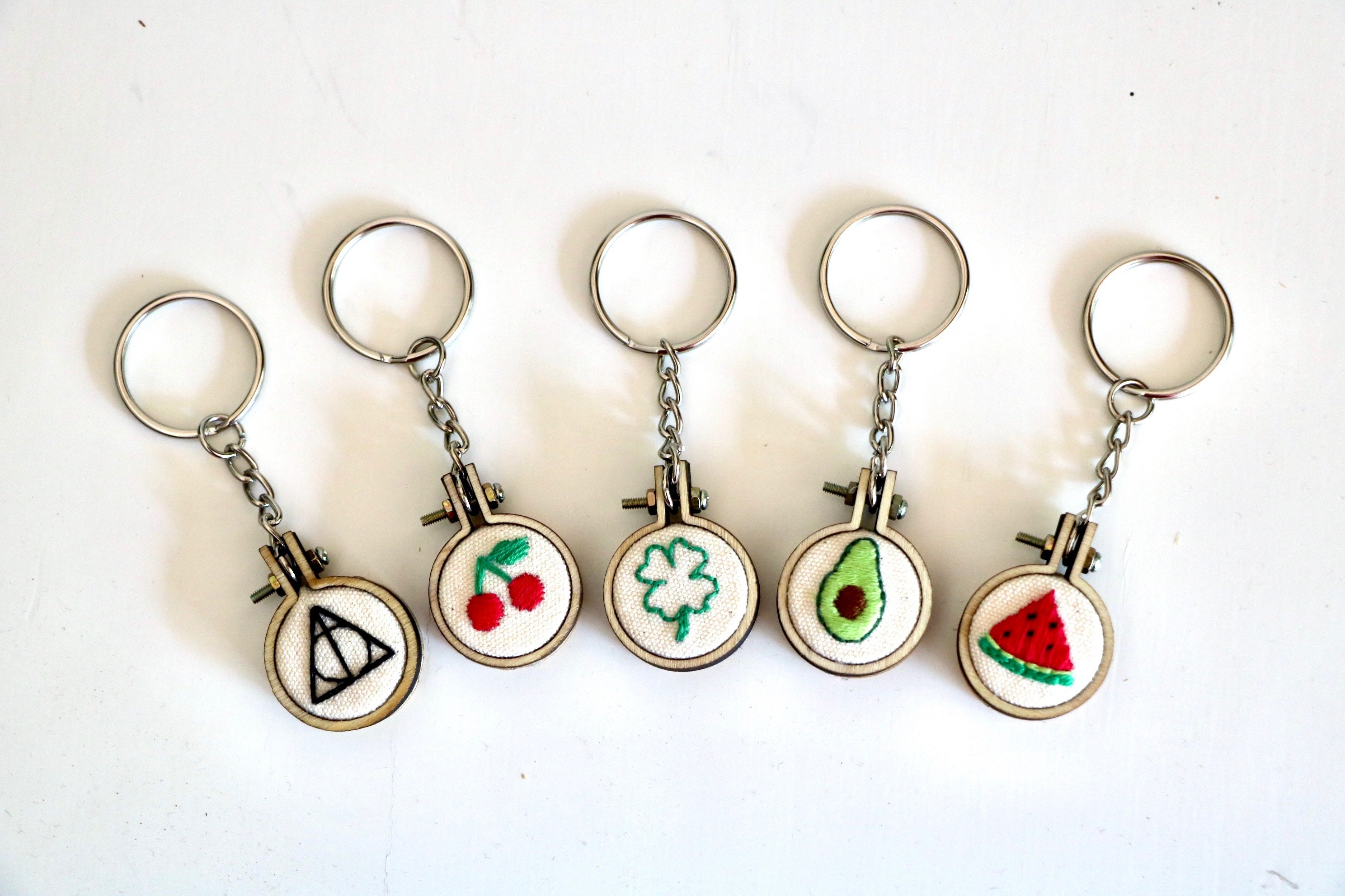 Embroidery Keychain/mini Embroidery Hoop/fruit Keychain/embroidered ...