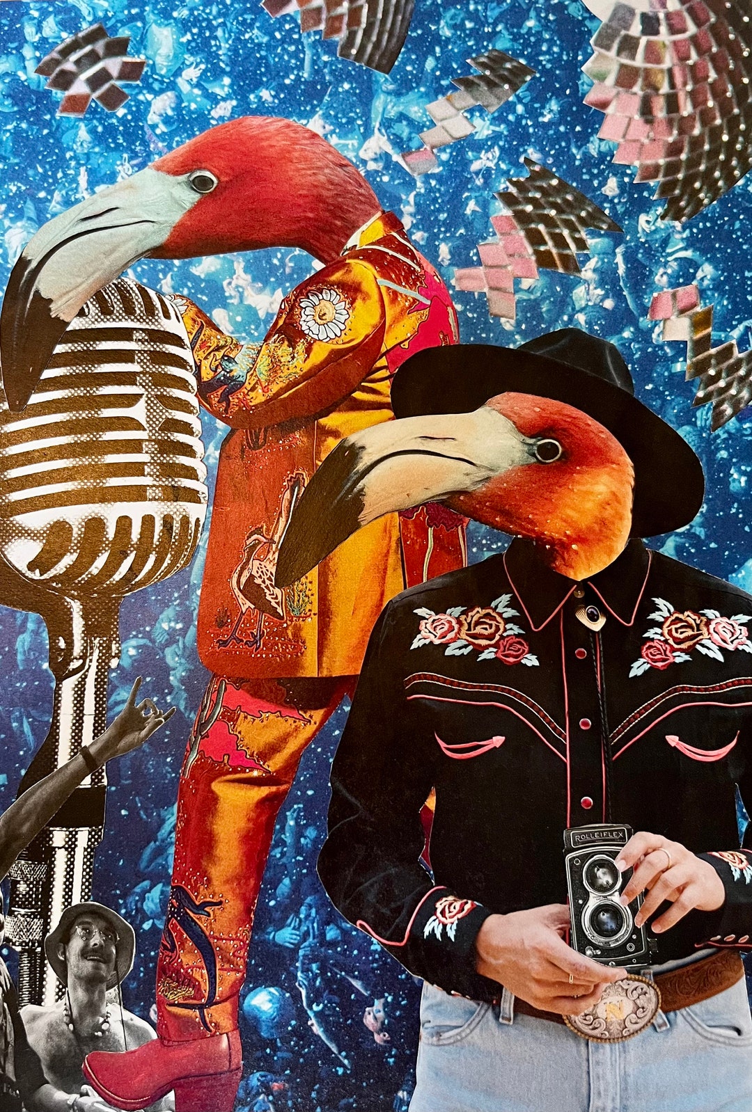 Disco Flamingo, Original Hand-cut Collage - Etsy