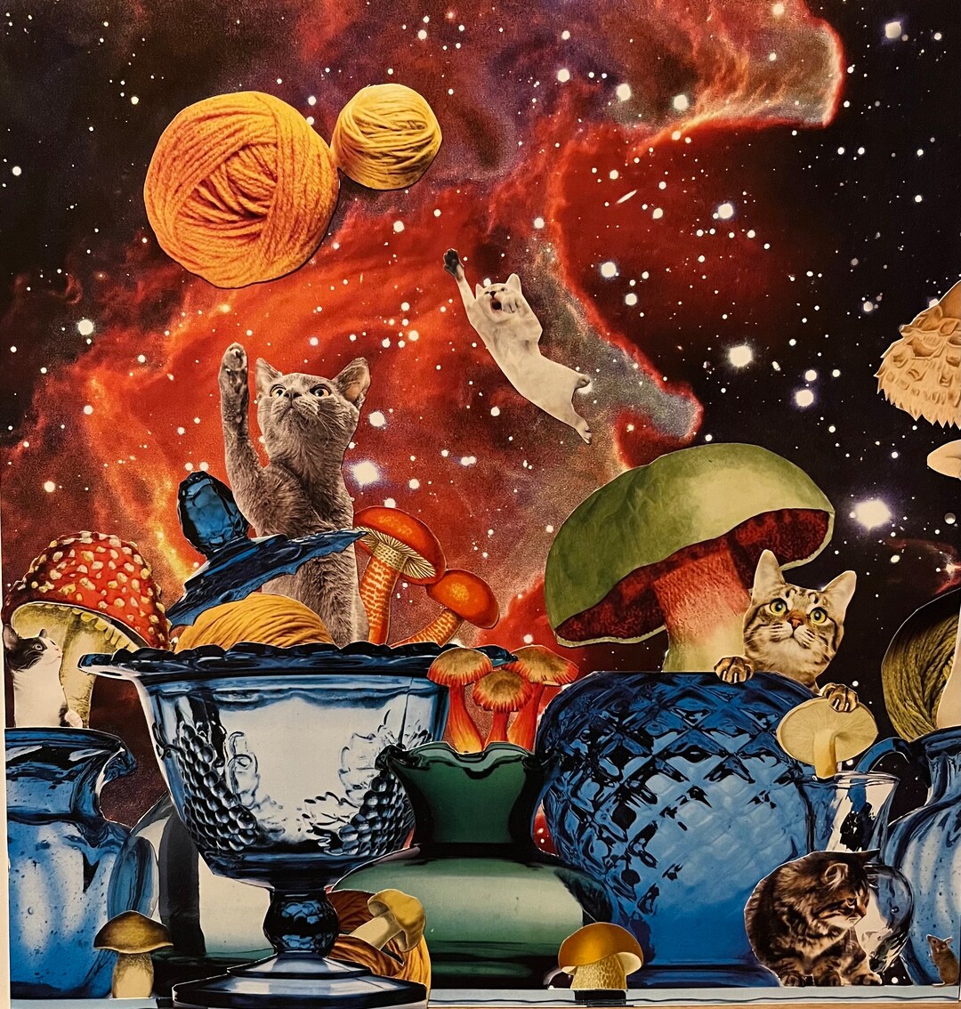 Cats In Space , Reproduction Print of Original Hand-cut Collage - Etsy