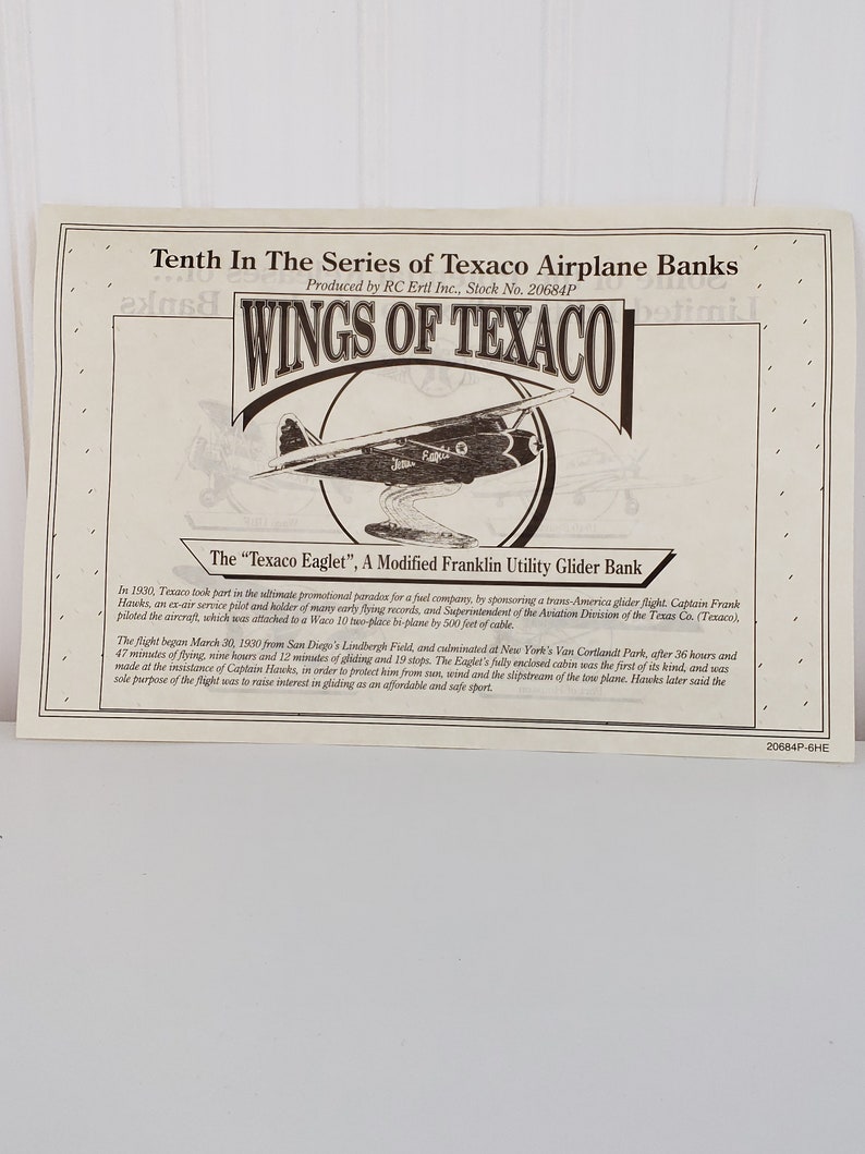 Wings of Texaco Eaglet Air Plane, Die Cast Metal Replica, Texaco ...