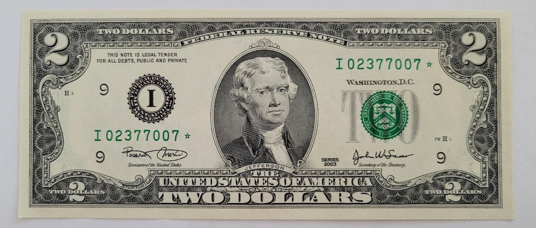 2 Dollar Starnote With James Bond Code 007 AND Code I Real Bill of Two ...