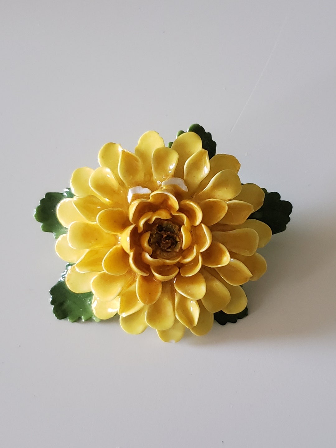 Vintage Mid-century Cara China Staffordshire Floral Brooch Yellow Mum ...