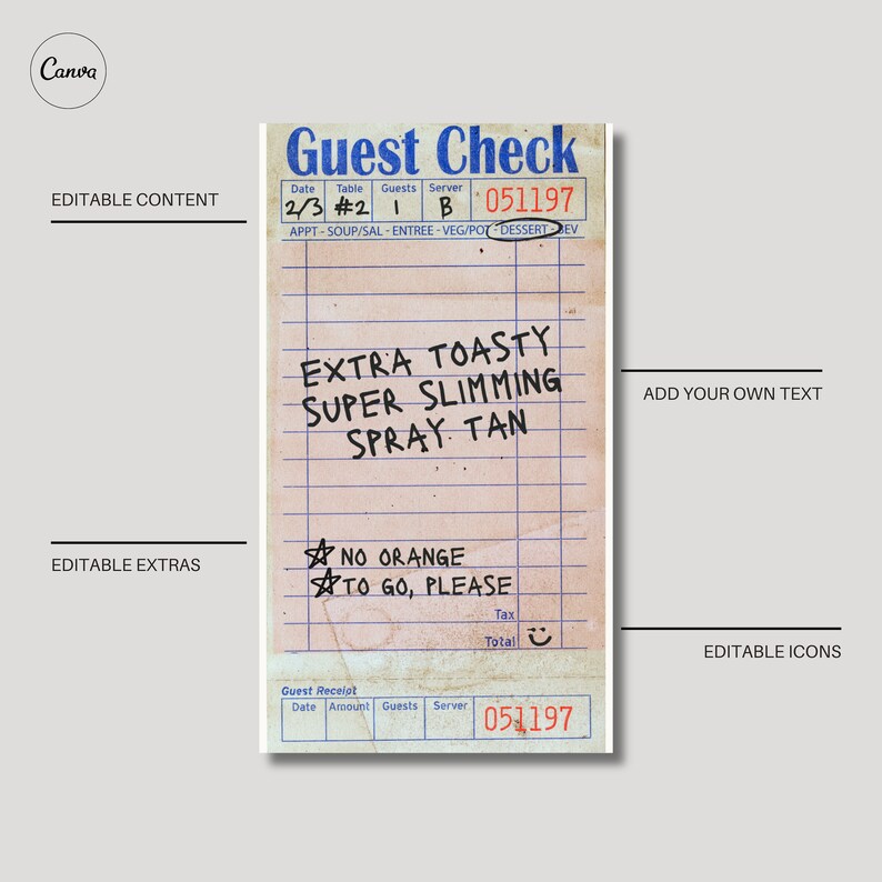 Spray Tan Studio Guest Check Wall Art | Sunless Tanning Editable Canva ...