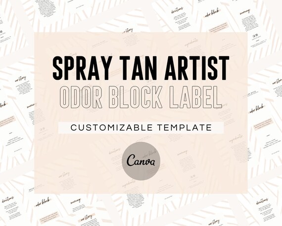 Spray Tan Artist Product Label Template Editable Odor Block - Etsy